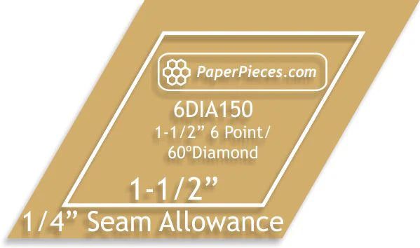 Paper Pieces - 1 1/2" 6 Point Diamond Acrylic Template - 1/4" Seam All – Out of Hand Quilting ...