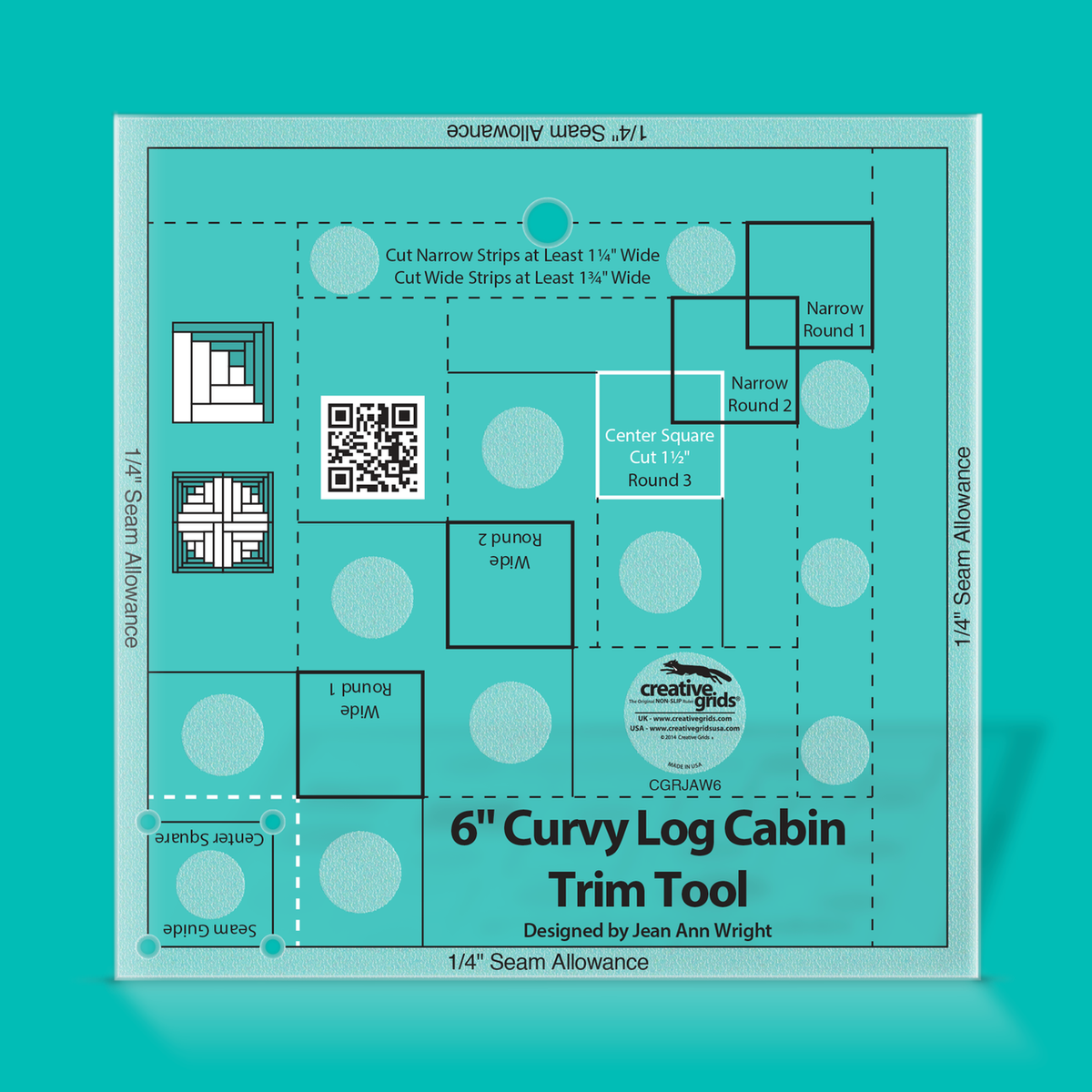 Creative Grids Curvy Log Cabin Trim Tool 6" Finished Blocks Quilt Rule ...